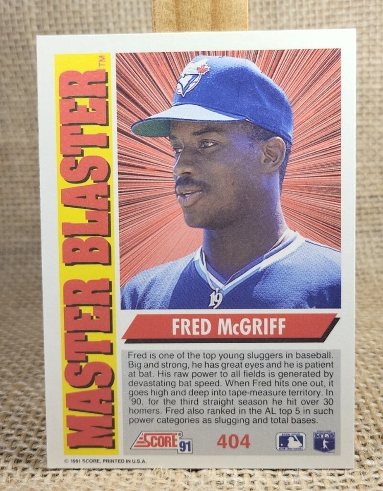 1991 Score Fred McGriff Master Blaster Baseball Card #404 Blue Jays ...