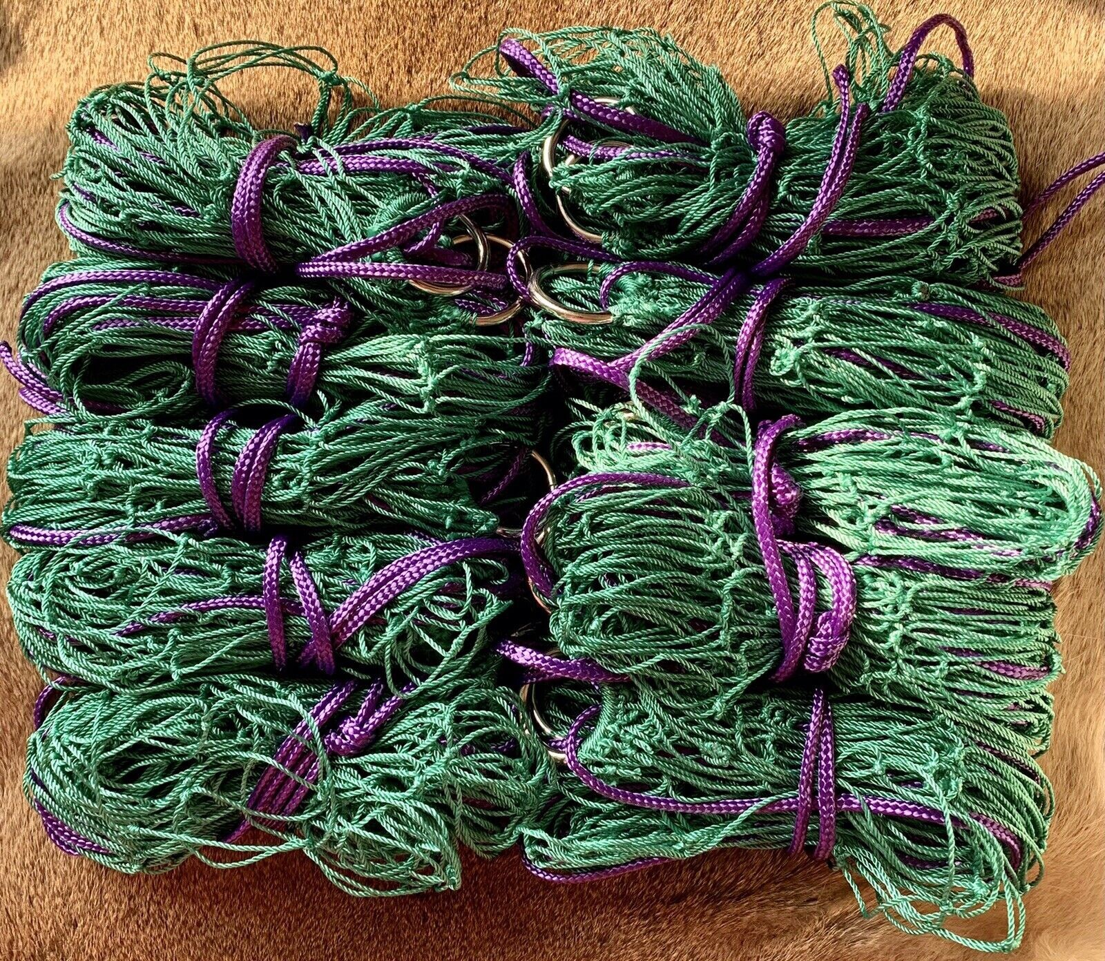 10 x 8z HEAVY DUTY GREEN - PURPLE 4ft NYLON PURSE NETS RABBIT FERRETING ...