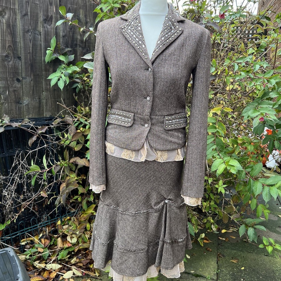 S‘ Nob Snob By Sans Noblesse 2 Piece Suit Blazer Skirt Wool Blend Small ...