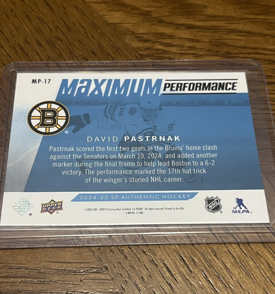 2024-25 SP Authentic Pastrnak BLUE Maximum Performance/Focus Blue ...