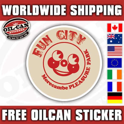 Fun city morecambe pleasure park sticker, retro 85x85mm seaside ...