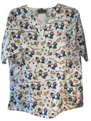 Universal Scrubs Happy Thanksgiving Turkey Design Medical Scrub Top ...