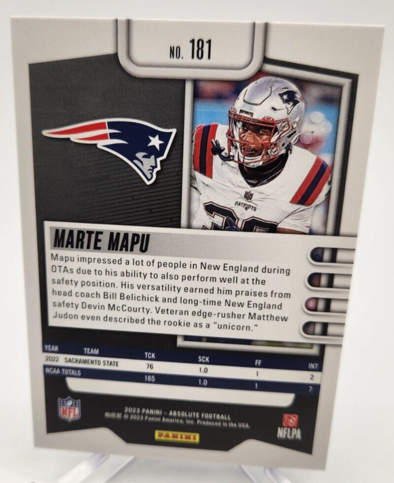 2023 Panini Absolute Football Marte Mapu RC # 181 Rookie New England ...