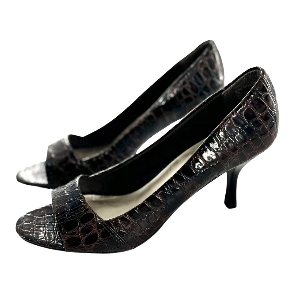 Apt 9 Women's Open Toe Glance Brown Croco Pump High Heel Shoes Size 10 Medium | eBay