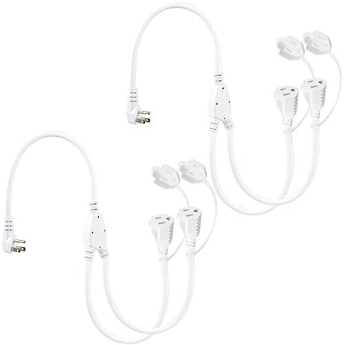 [2PACK] 2 Way Outdoor Extension Cord Splitter - White 2FT 1 to 2 White ...