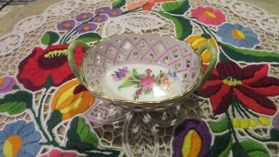 Herend Flower Pattern Reticulated Hand painted Porcelain Basket | eBay