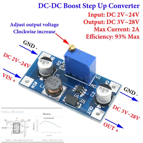 2A DC-DC 2V-24V to 3.3V 5V 12V 24V Boost Step Up Converter Adjustable ...