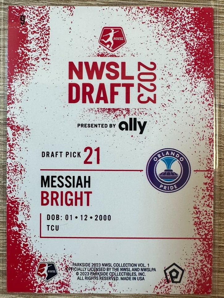 MESSIAH BRIGHT 2023 PARKSIDE NWSL VOLUME 1 2023 DRAFT NIGHT SP PARALLEL ...