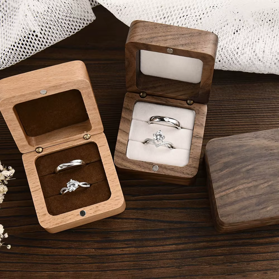 Blank Wood Luxury Jewelry Box Wedding Ring Box Earring Rings Jewelry ...