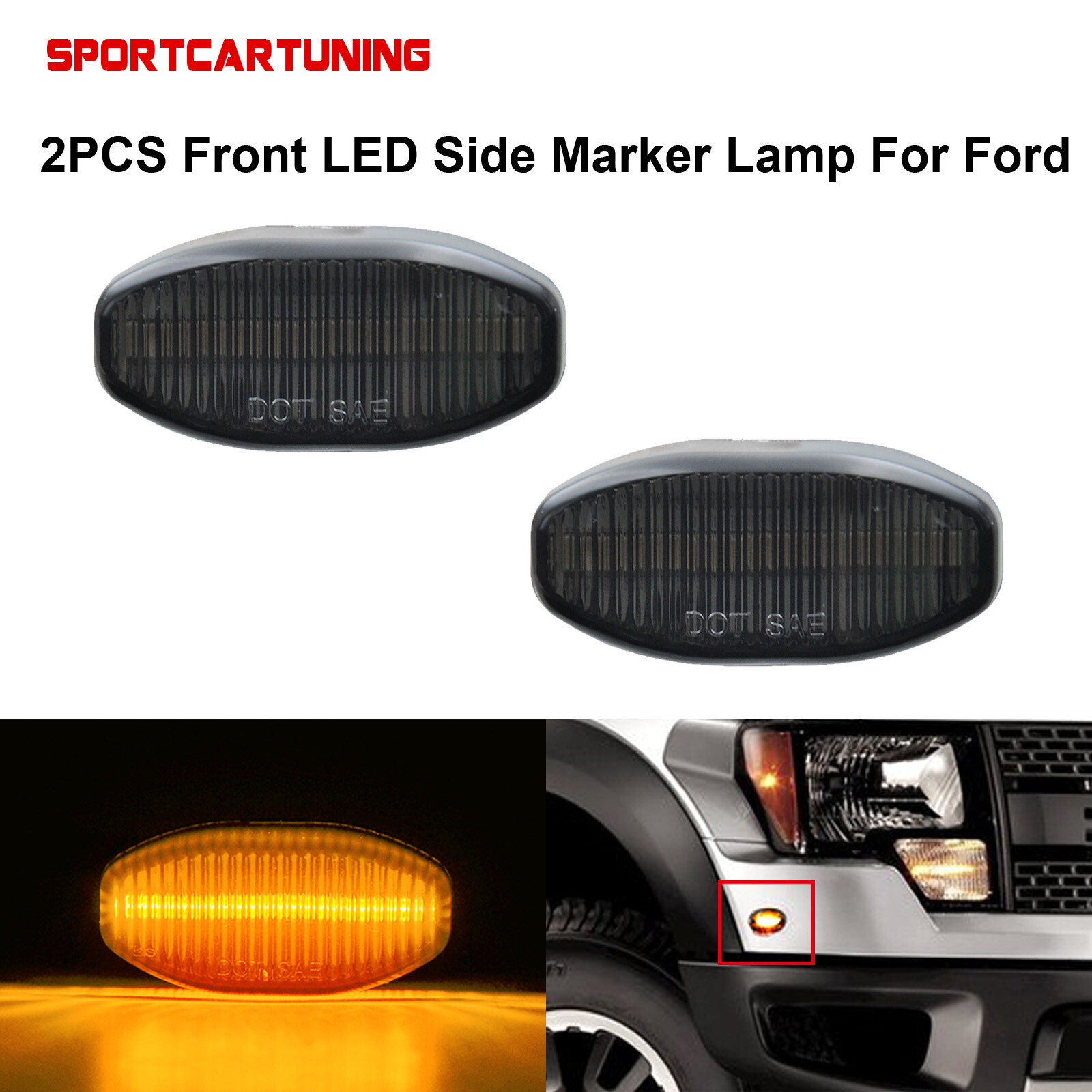Smoked LED Front Fender Flare Side Marker Lights For 10-14 Ford F150 ...