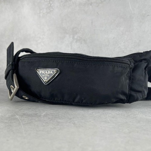 Prada Nylon Leather Body Bag Waist Pouch Triangle Logo Black Authentic ...