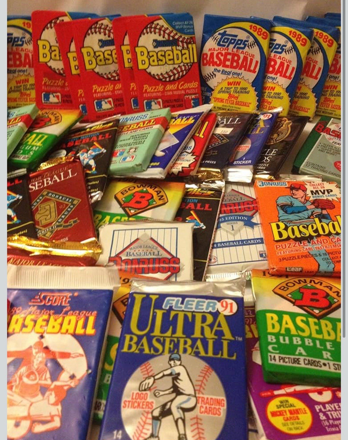 Old Baseball Cards Unopened Packs from Wax Box - Vintage 100 Card Lot ...