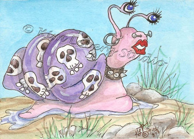 Goth Pink snail Skull Tattoo shell Garden mollusk aceo EBSQ Kim Loberg ...
