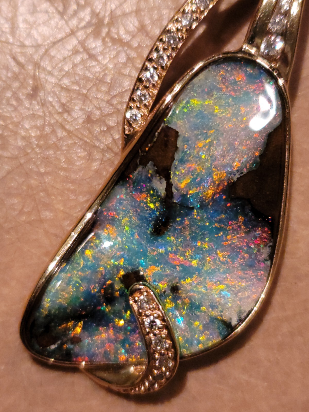 Australian Black Opal 14k Gold & Diamond Pendant IOG Idaho Opal & Gem ...