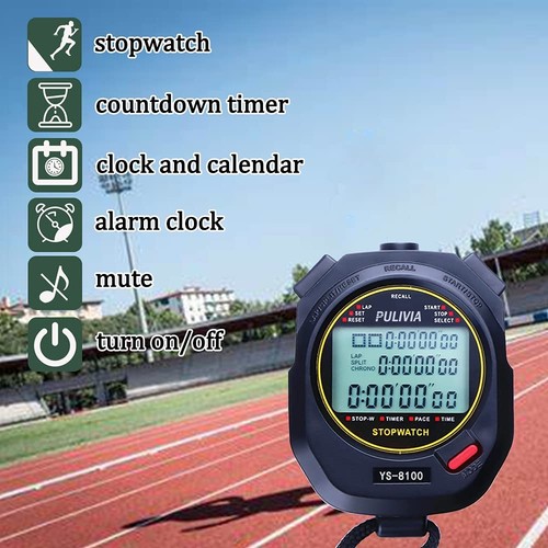 Sports Stopwatch Timer 100 Lap Split Memory Digital Stop Watch ...