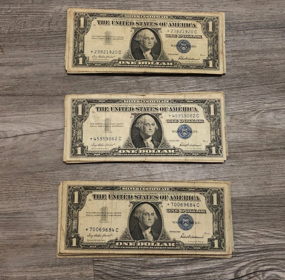 1957 STAR NOTE One Dollar Blue Seal Note Silver Certificate Old US Bill ...