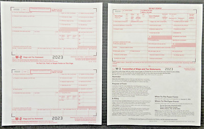 Year 2023 IRS Tax Forms 12) W2 Wage Tax Statement & 3) W3 Transmittal ...