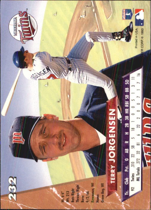 1993 Ultra Minnesota Twins Baseball Card #232 Terry Jorgensen | eBay