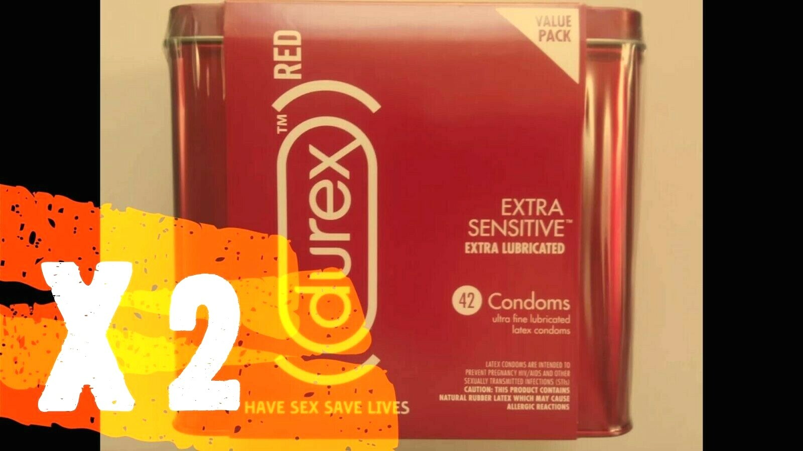 Durex Red Condoms Lubricated Latex Extra Sensitive Fine 42 Ct Sealed ...