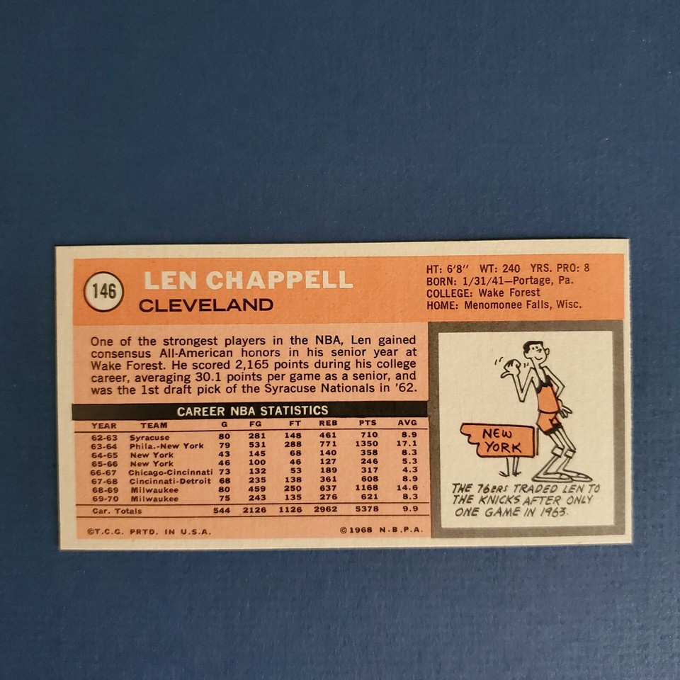 VINTAGE - 1970 TOPPS BASKETBALL / "LEN CHAPPELL" #146 PACK FRESH | eBay
