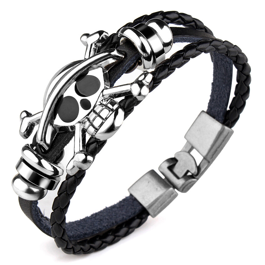 Anime Pirate Leather Bracelets Punk Braided Bracelets for Men Jewelry ...