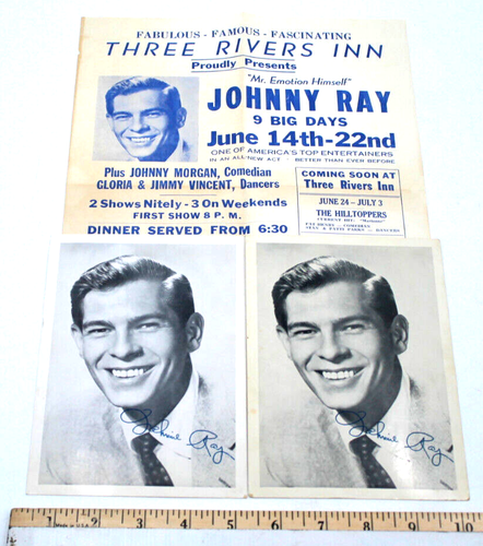 2pc Singer JOHNNY RAY Autographed Photos + THREE RIVERS INN NY Showbill ...
