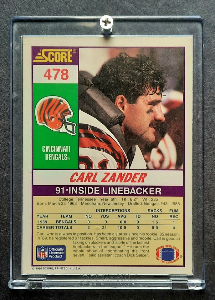 1990 SCORE Carl Zander AUTOGRAPH #478 Bengals Vols | eBay