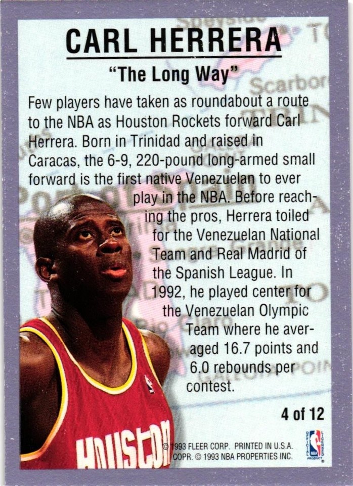 1993-94 Fleer NBA Internationals Carl Herrera # 4 Houston Rockets NrMt ...