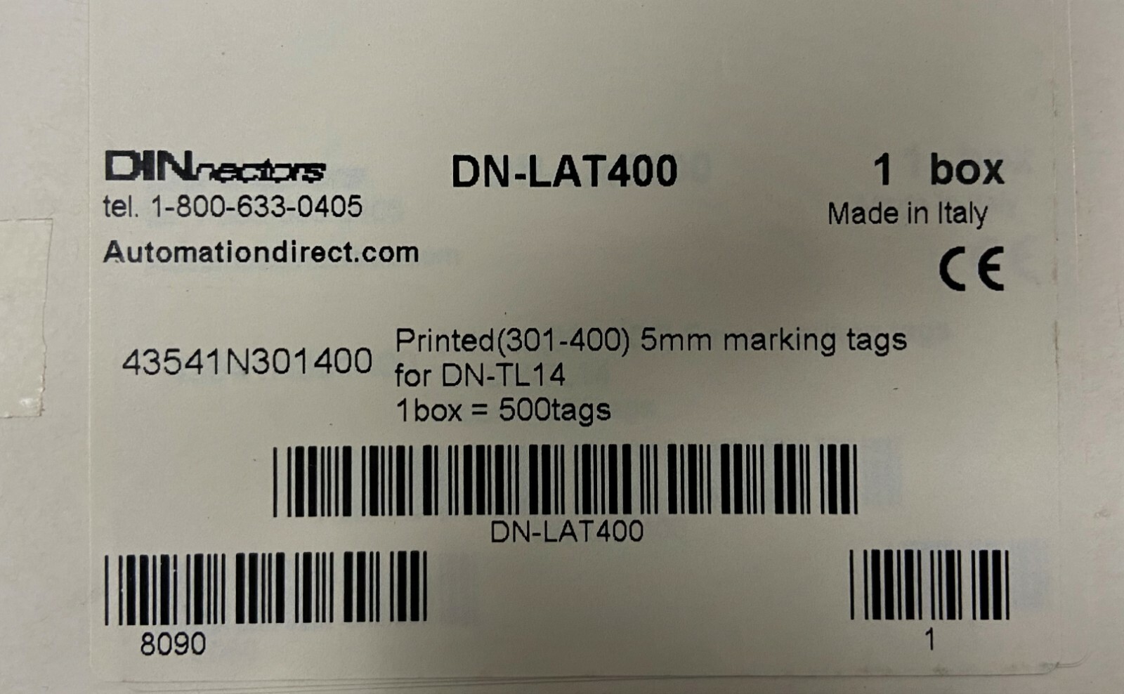 A.D. Dinnector DN-LAT400, Printed (301-400) 5mm Marking Tags (500 Total ...