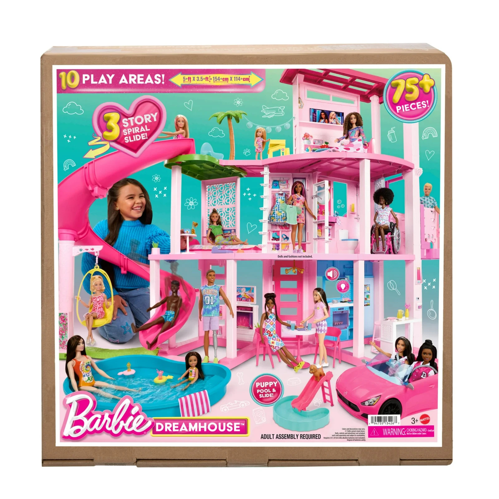 Barbie Dream House Kids Playset with Slide, Deluxe Dollhouse Set, 75 ...