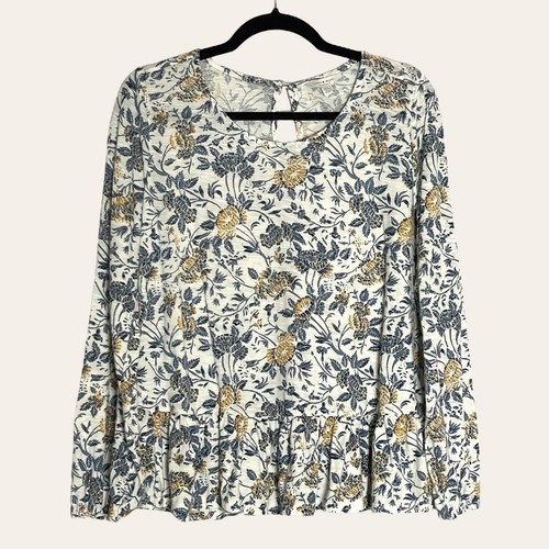 Lucky Brand Ivory Boho Floral Long Sleeve Ruffle Hem Top Size M | eBay