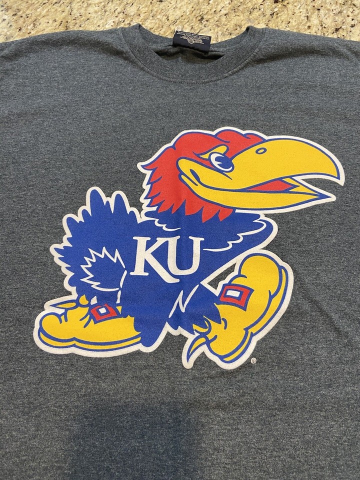 Ku Tee Kansas Big Mascot Logo MU Sport Mens L Large Dark Grey Unisex | eBay