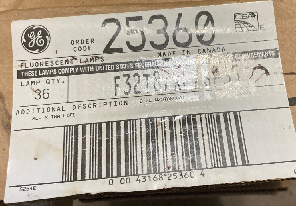 LOT OF 2 GE FLORESCENT LIGHT TUBE BULB F32T8/XL/SP35 LAMP GE 25360 ...