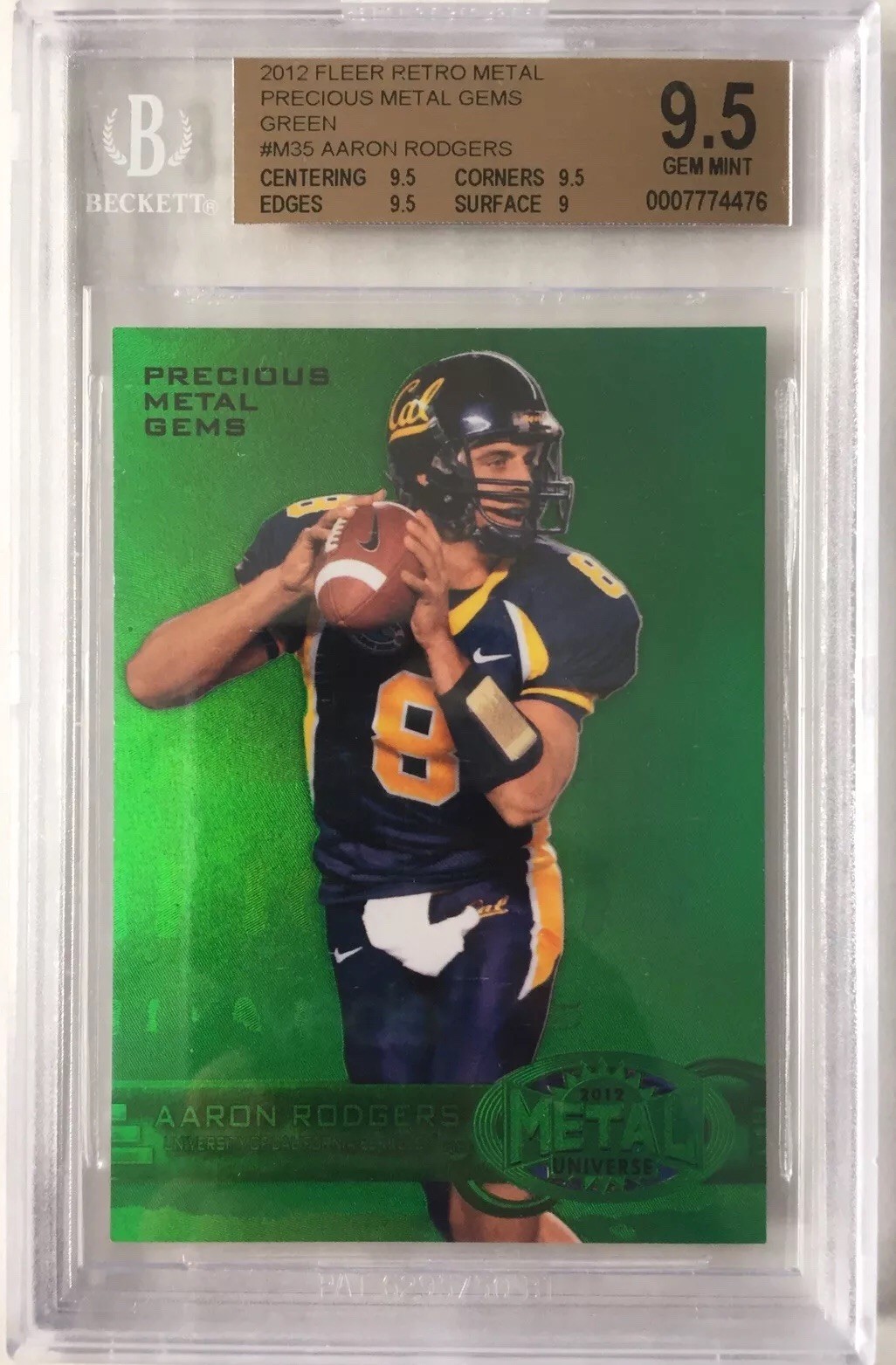 BGS 9.5 2012 FLEER RETRO AARON RODGERS PMG PRECIOUS METAL GEM GREEN /10 ...