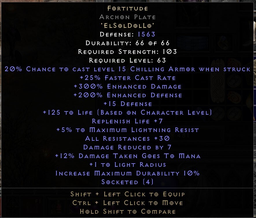 Diablo 2 Resurrected D2R NON-LADDER Fortitude Archon Plate Perfect 30 ...