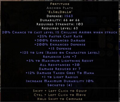 Diablo 2 Resurrected D2R NON-LADDER Fortitude Archon Plate Perfect 30 ...