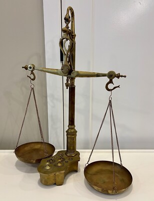 Vintage Solid Brass Balance Scale Complete Set 21,5” Tall and Original ...