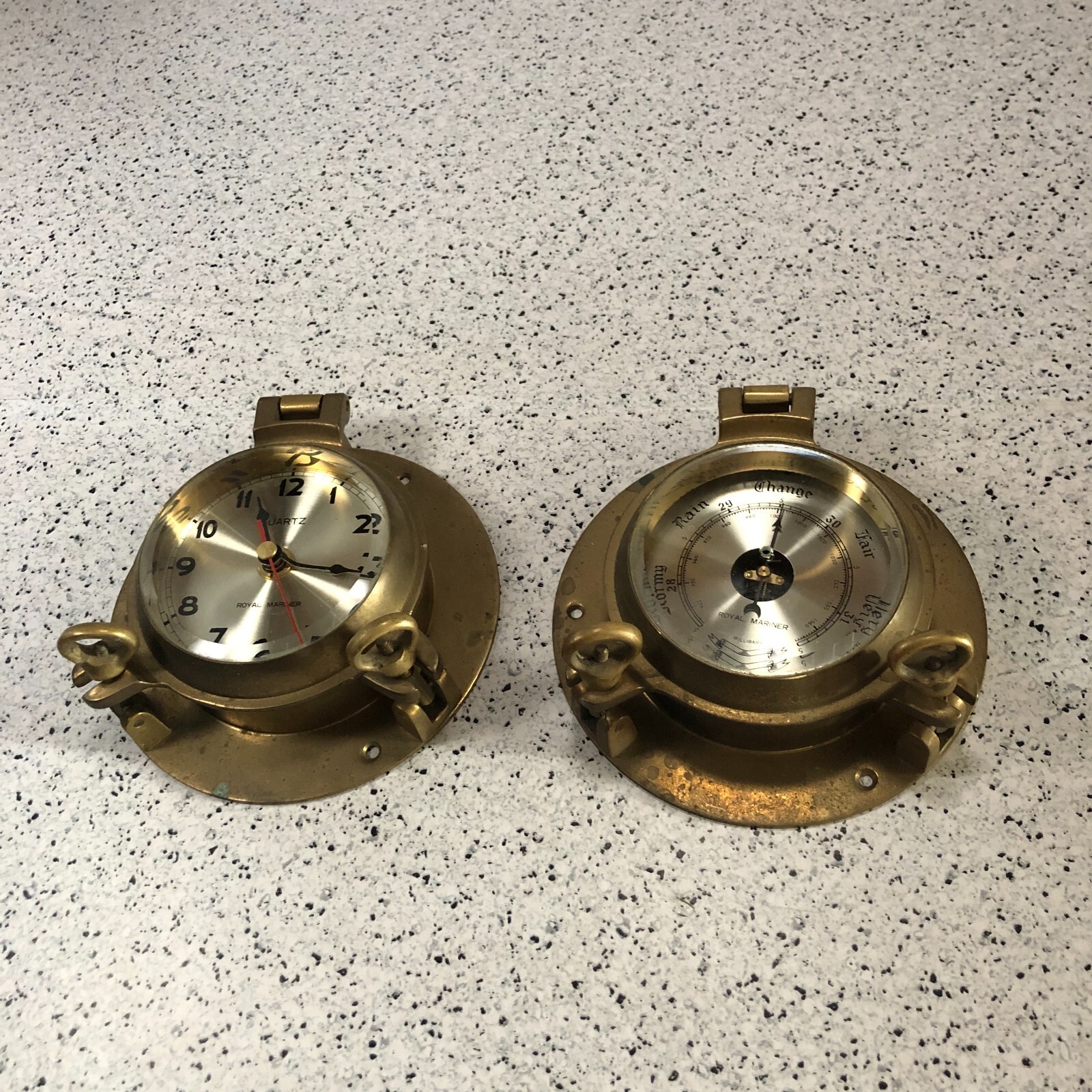Vintage Brass Porthole Clock and Barometer Mounts- FOR PARTS/REPAIR ...