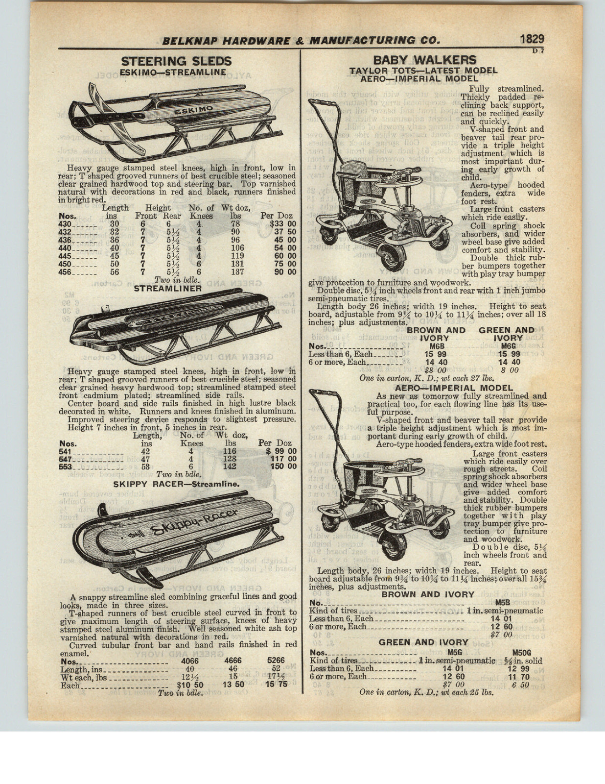 1937 PAPER AD Eskimo Streamline Steering Snow Sled Skippy Racer ...