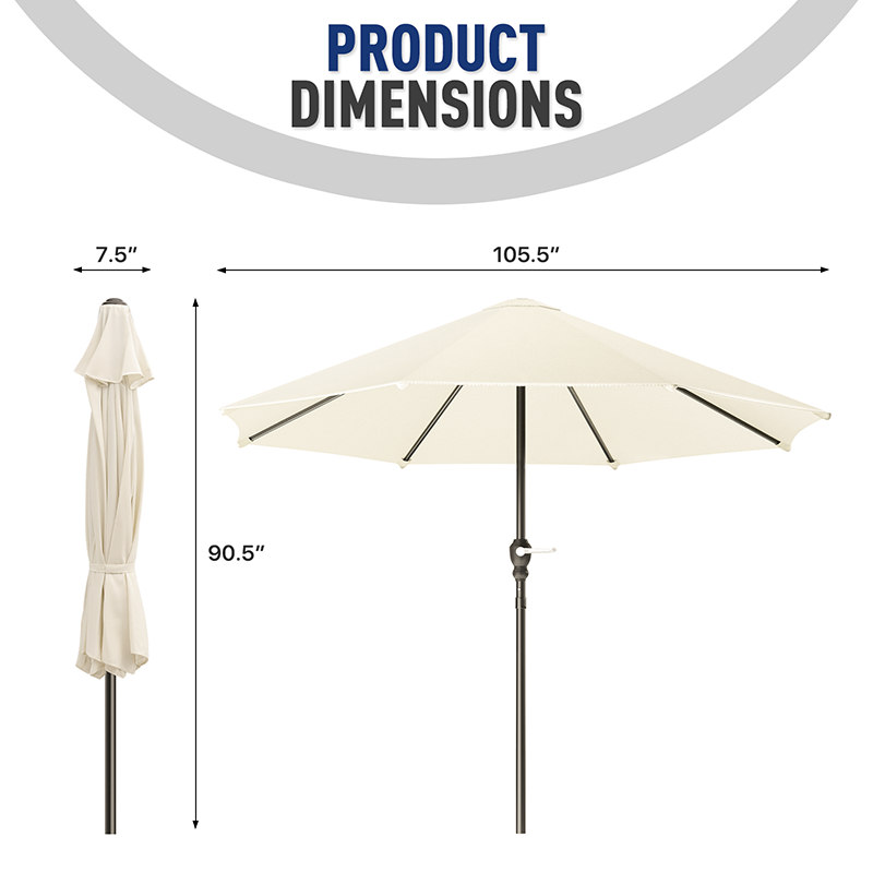 9 ft Outdoor Market 8 Steel Ribs Umbrella Poolside Table Sun Shade w ...