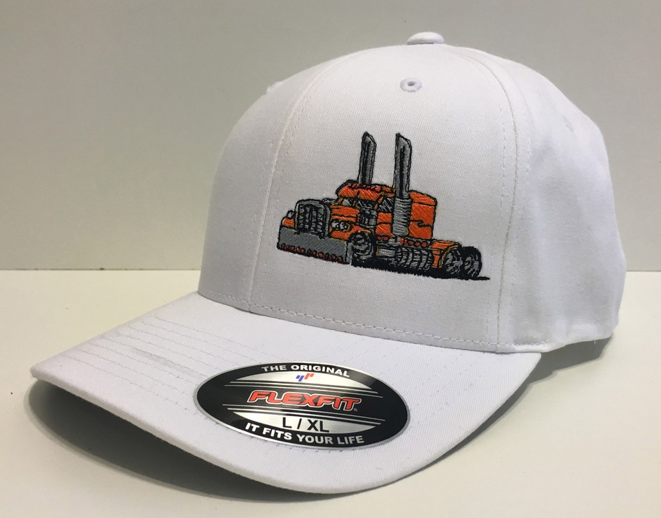 TRUCKER HAT FLEXFIT FITTED CAP BIG RIG TRUCK PETERBILT KENWORTH ...