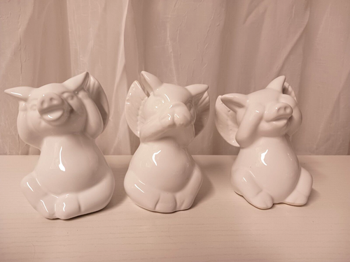 Ceramic flying pigs set of 3 Hear no evil | eBay