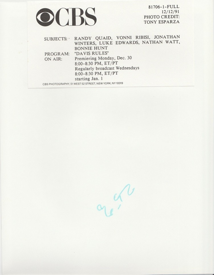 Original Photo CBS Davis Rules Bonnie Hunt Randy Quaid Jonathan Winters ...