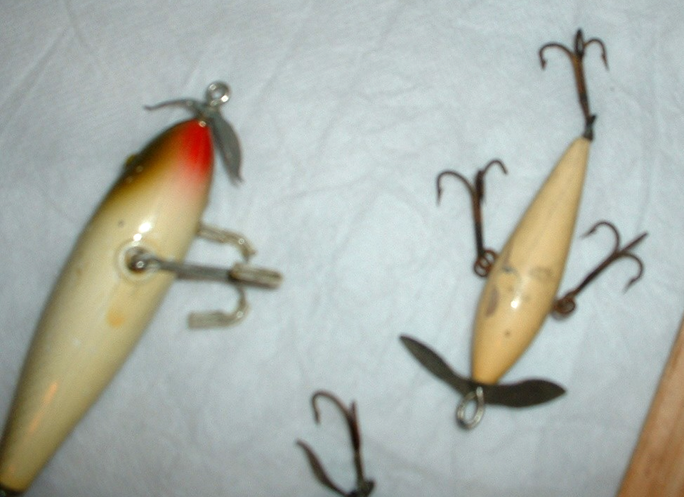 Lot Of 3 Vintage Fishing Lures. Shakespeare. Pfluegher, Unknown. Wood ...