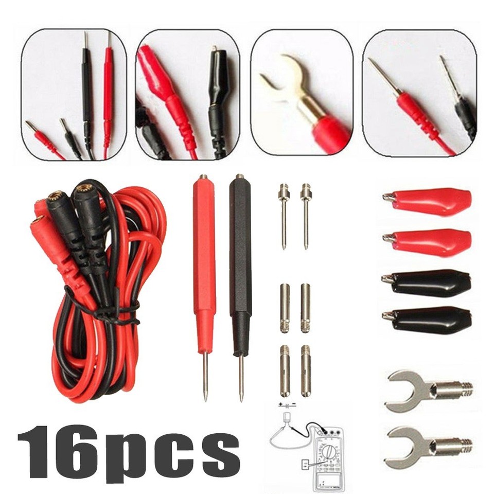 16x Multifunction Multimeter Test Leads Test Probes Crocodile Clips Kit ...