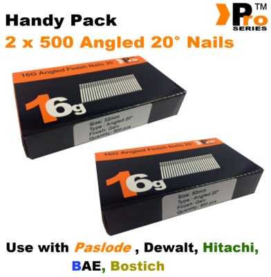 Mixed 16g ANGLED 20° Nails - 2 x 500 32mm + 50mm nail pack for Dewalt ...