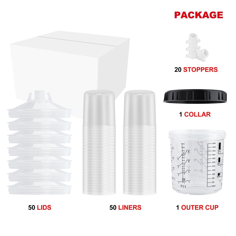 PPS CUPS System 50 pack Set Hardcup, Liners, Lids (Comp to 3M ...
