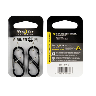 Nite Ize S-Biner Steel Size 1 Twin Pack Black SB1-2PK-01 With Tracking ...