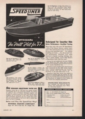 1957 GENERAL MARINE SPEEDLINER MOTORBOAT WATER SKI SPORT ST JOSEPH AD ...