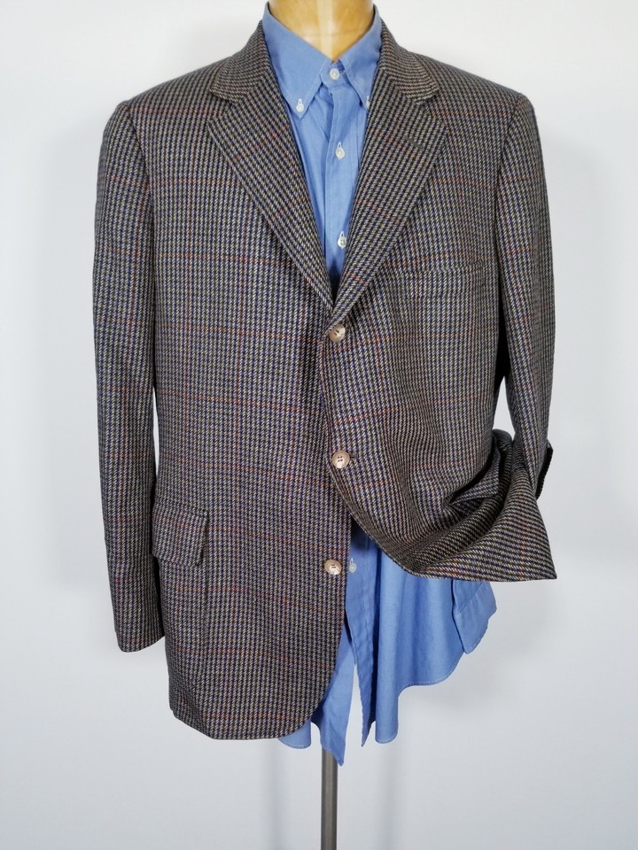 Vintage 44R BROOKS BROTHERS Blue Green Red Tooth Check Tweed Jacket ...